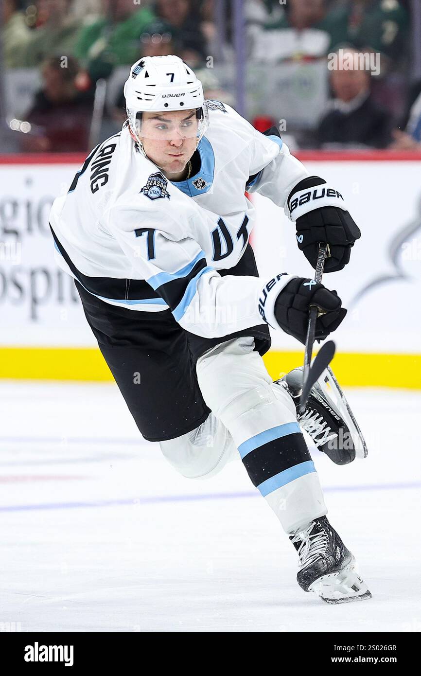 Utah Hockey Club defenseman Michael Kesselring (7) shoots the puck ...