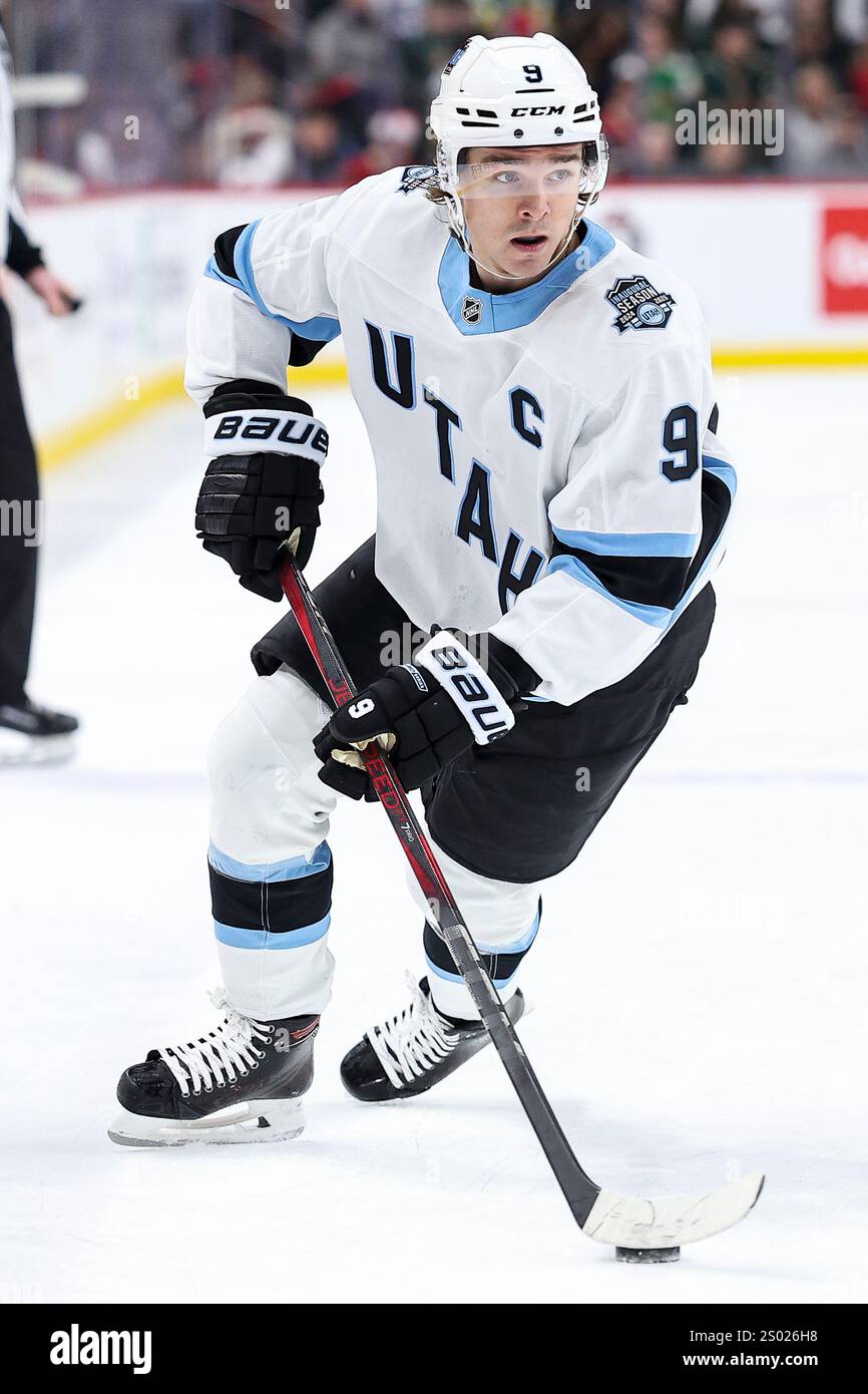 Utah Hockey Club center Clayton Keller (9) skates with the puck during ...