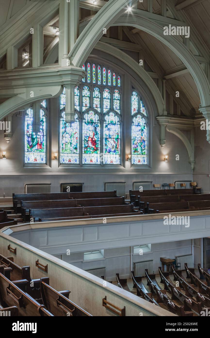 The stained glass windows in the church are very colorful and beautiful ...