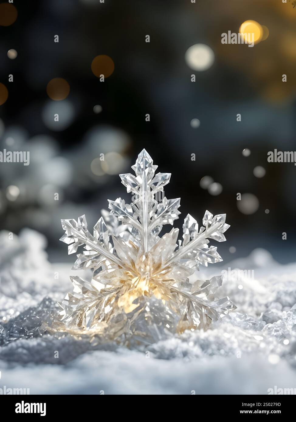 ice crystal, like Christmas stars illuminate and act as a backdrop to ...