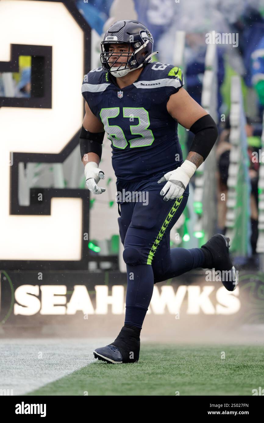 Seattle Seahawks offensive tackle Sataoa Laumea (63) runs onto the ...
