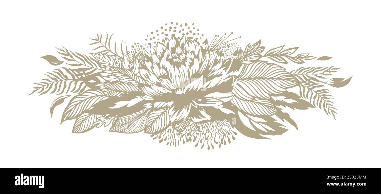 Horizontal floral beige vintage composition. hand drawing. Not AI ...