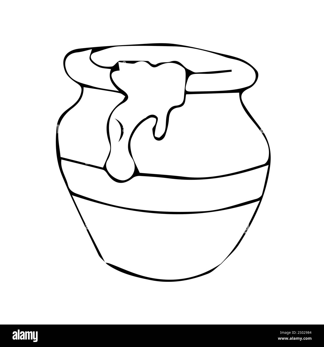 Honey pot with dripping drops. Vector illustration in doodle style ...