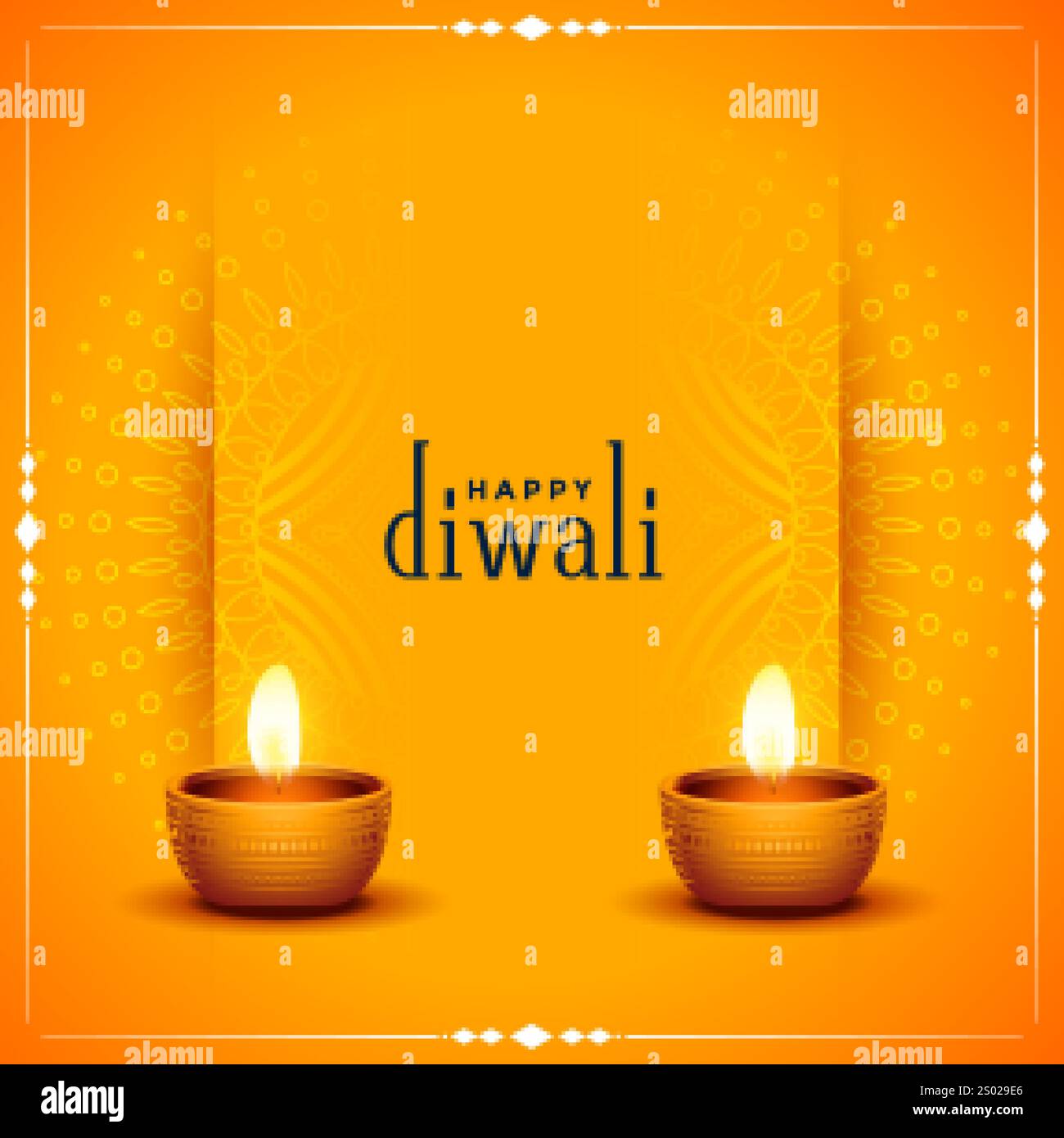 traditional happy diwali orange card with realistic diya Stock Vector ...