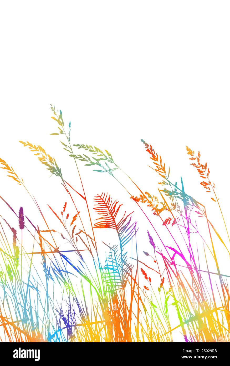 colored grass silhouettes . hand drawing. Not AI Vector illustration ...