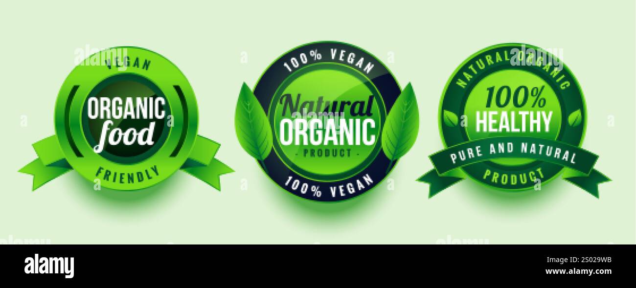 natural organic healthy food green labels design Stock Vector Image ...