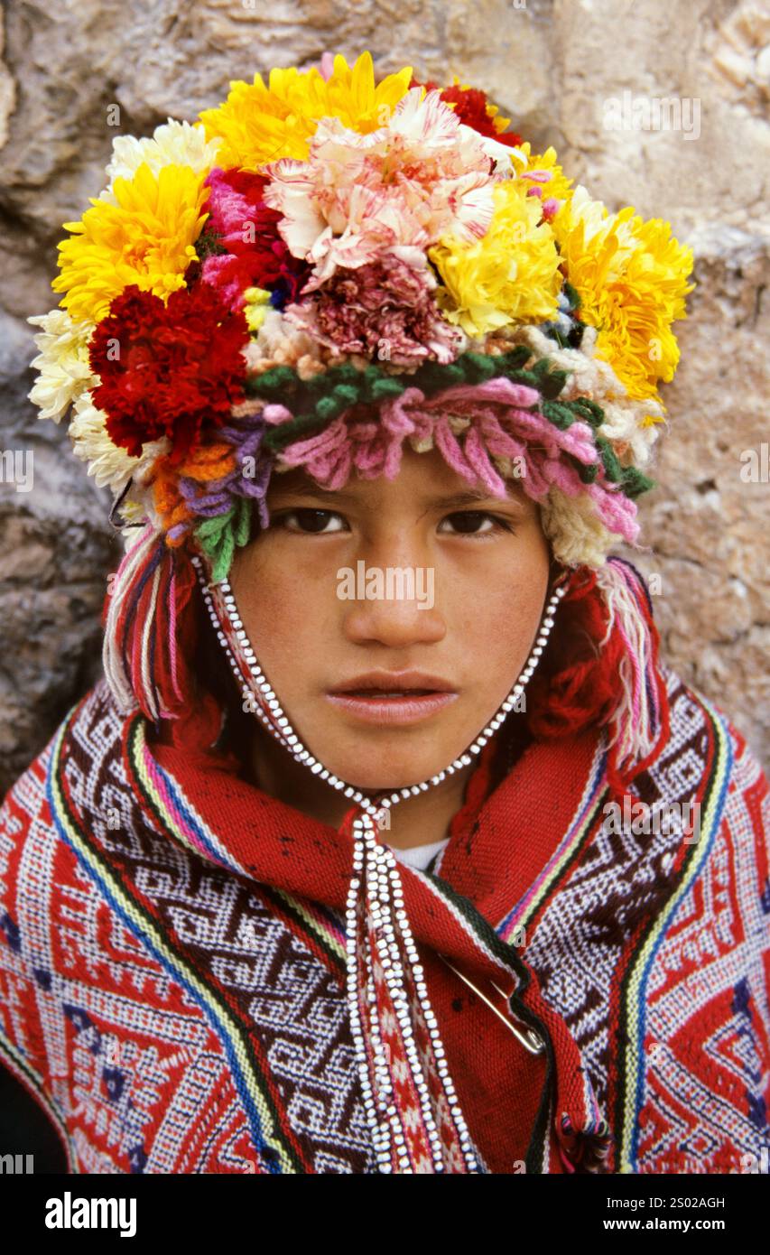 Indigenous girl in traditional Quechua attire in Cusco, Peru, wearing ...