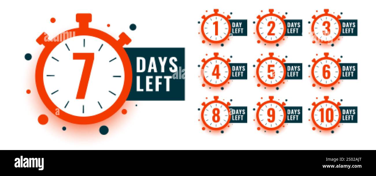 Countdown Timer Number Of Days Left With Clock Stock Vector Image And Art