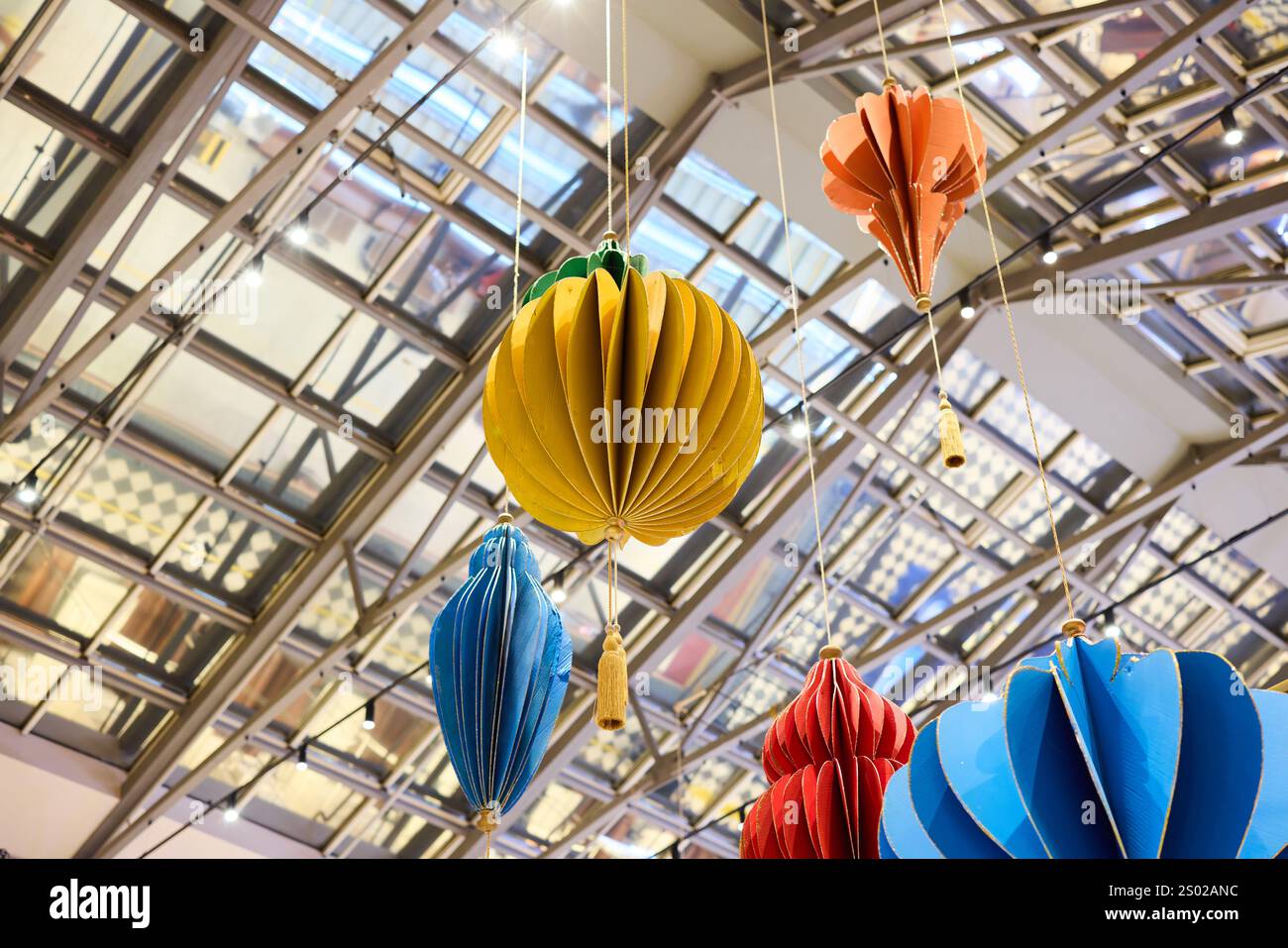 Colorful and Vibrant Hanging Decorations Suspended Beneath a Beautiful ...