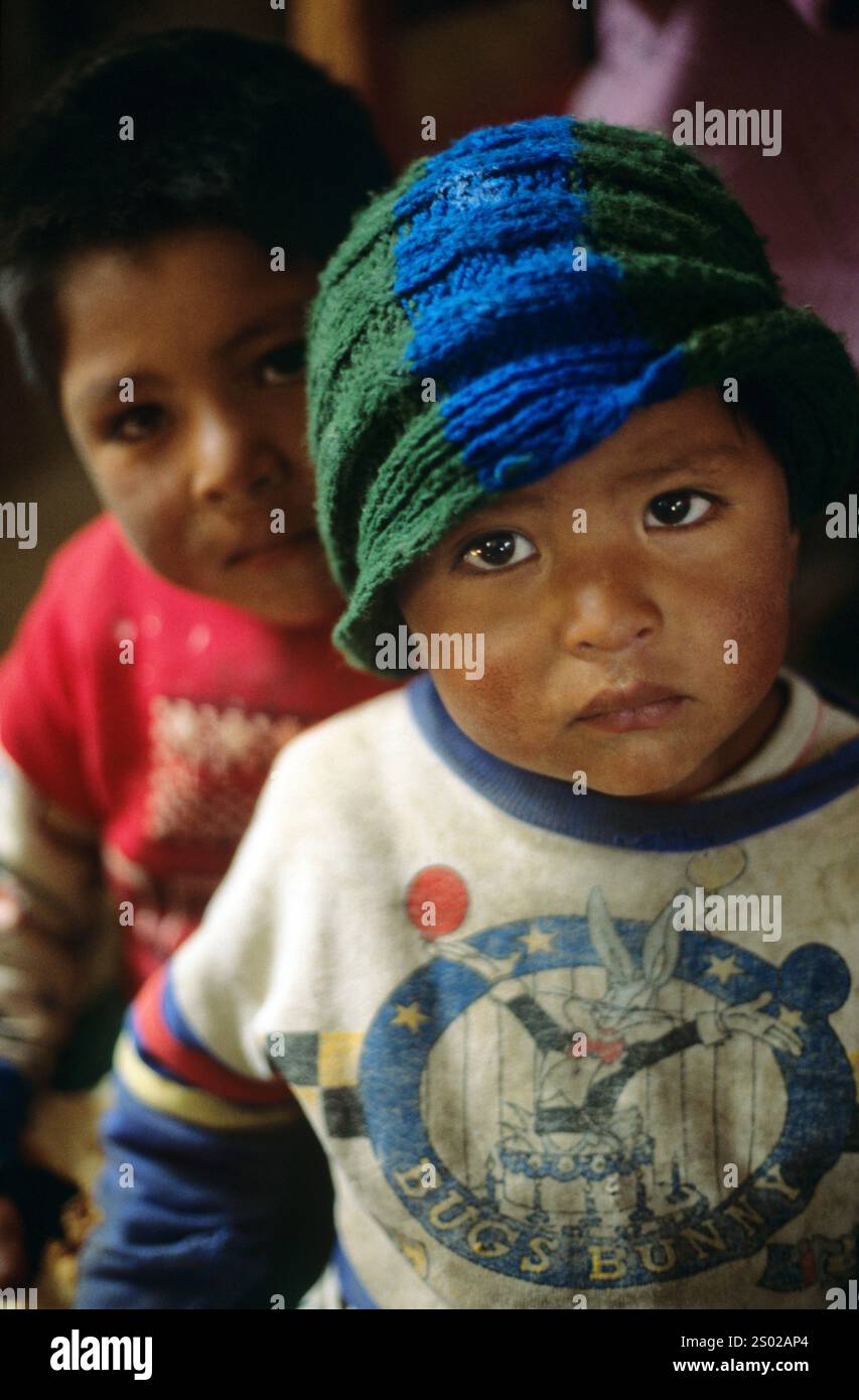 Children in a rural school in Huari, near Lake Poopó, Oruro department ...