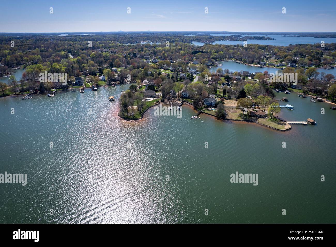 Residential area of Lake Norman from sky over Davidson, North Carolina ...