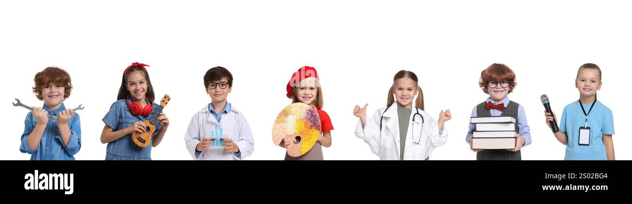Future profession. Cute children copying people from different ...