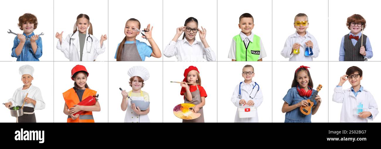 Future profession. Cute children copying people from different ...