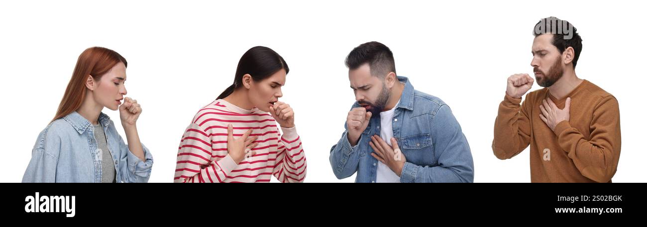 People coughing on white background. Set of portraits Stock Photo - Alamy