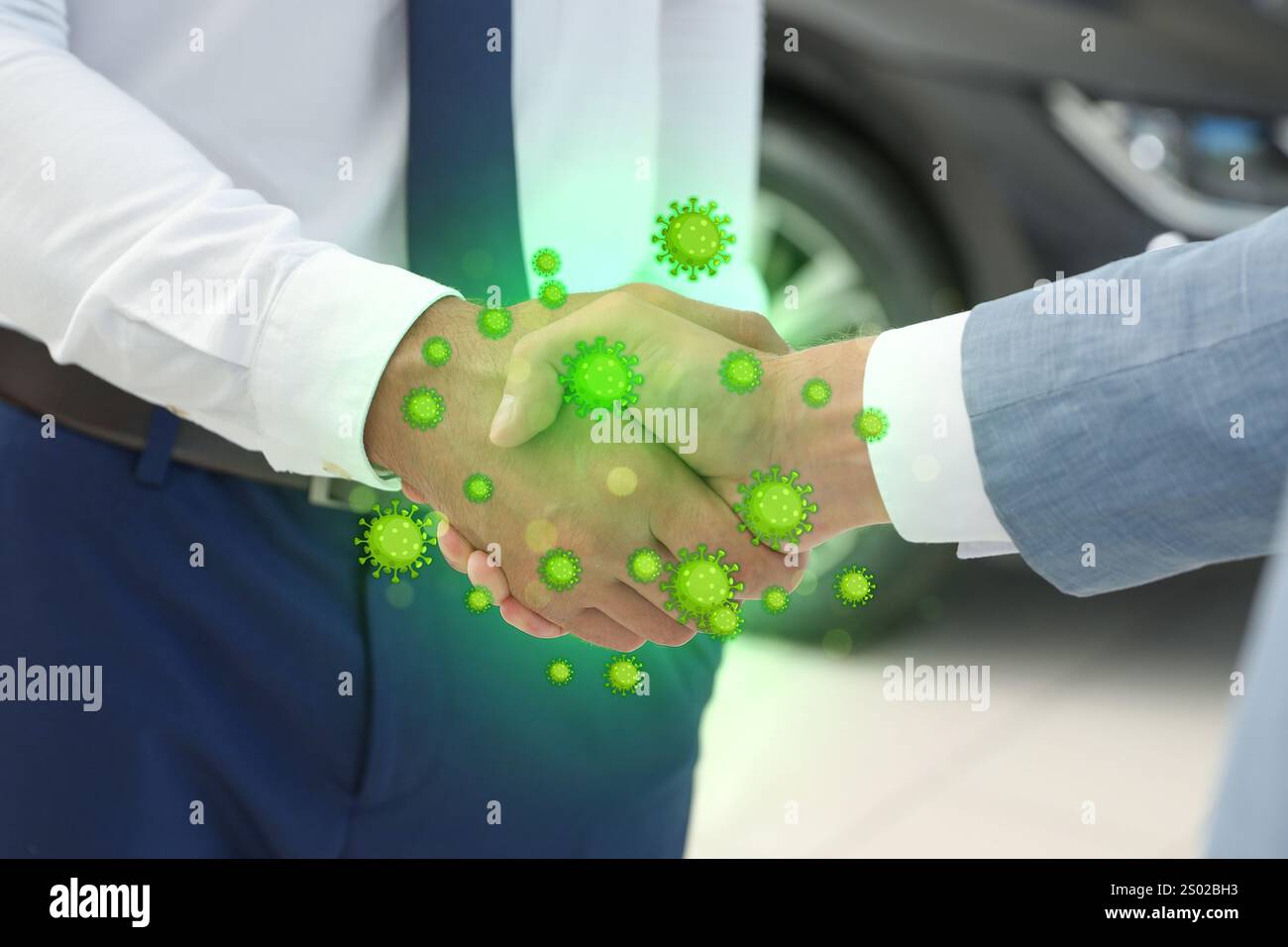People shaking hands, closeup. Pathogens transmission, illustration of ...