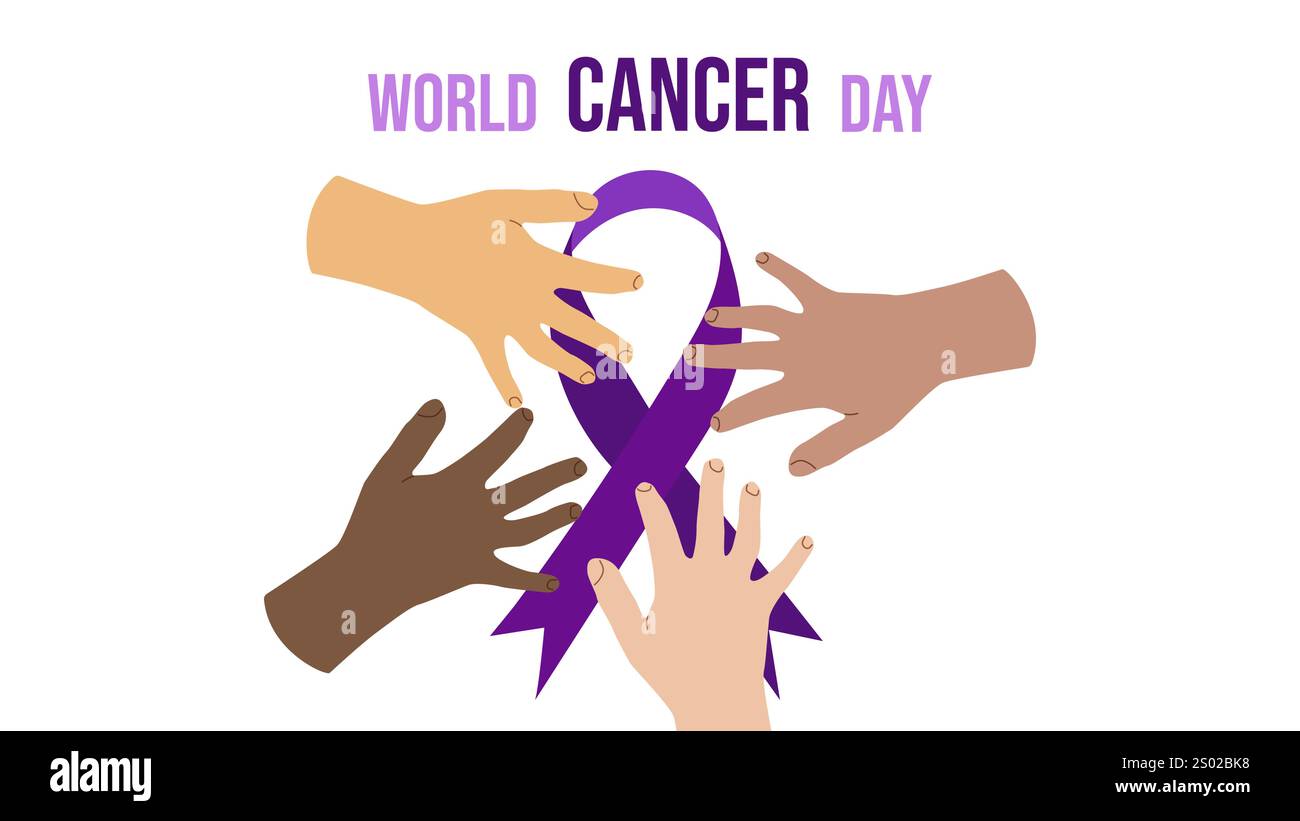 World Cancer Day. February 4th. Raising awareness. Power unity. Hands ...