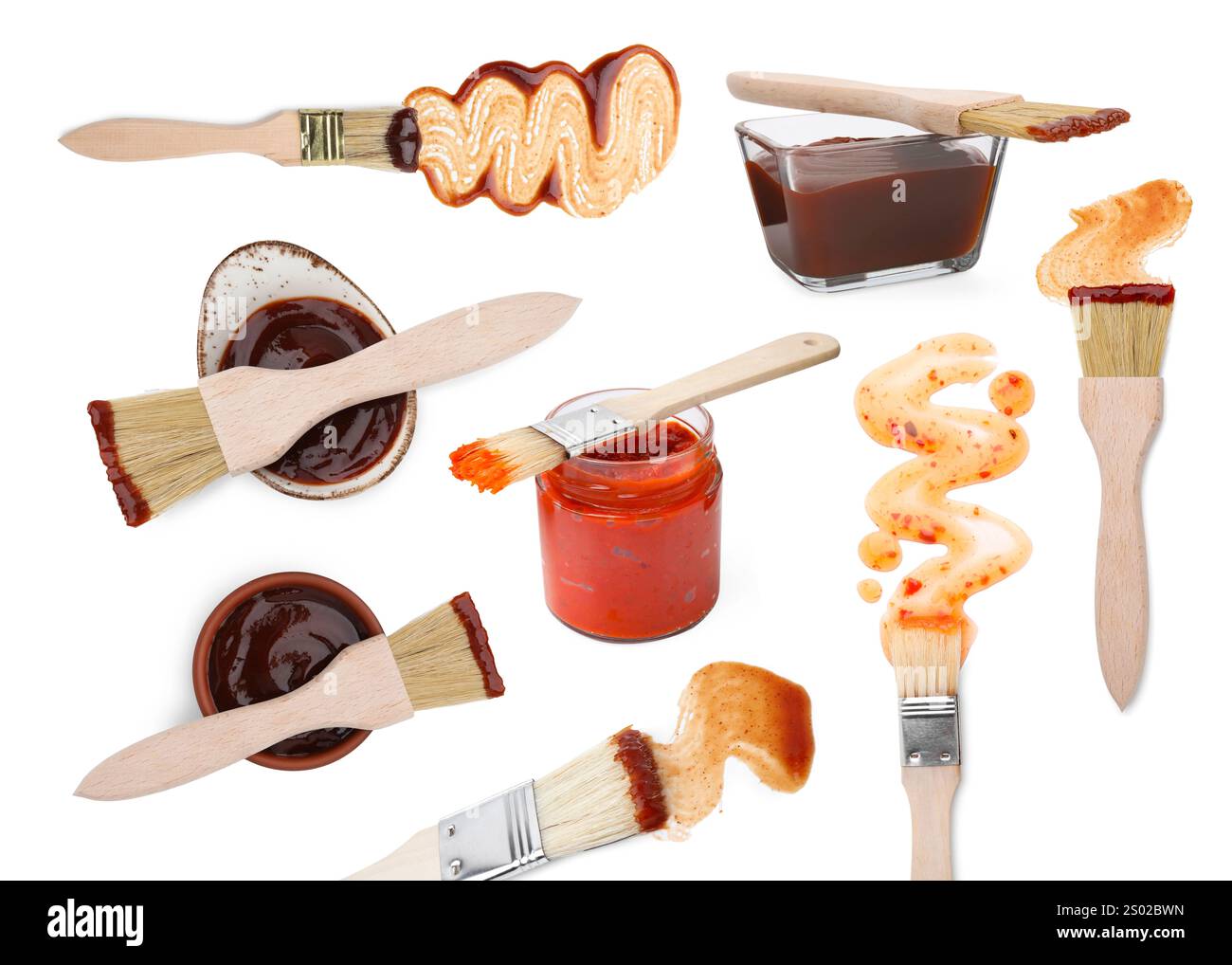 Marinade and basting brushes isolated on white, collage Stock Photo - Alamy