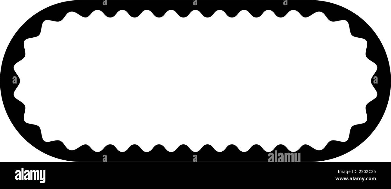 Oval rectangle frame with wavy inner edges. Cute rectangular shape with scalloped inside borders ...