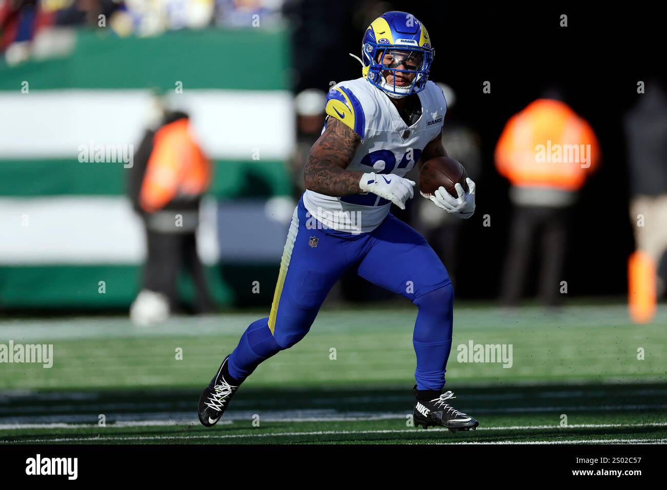 Los Angeles Rams running back Blake Corum (22) runs with the ball during an NFL football game ...