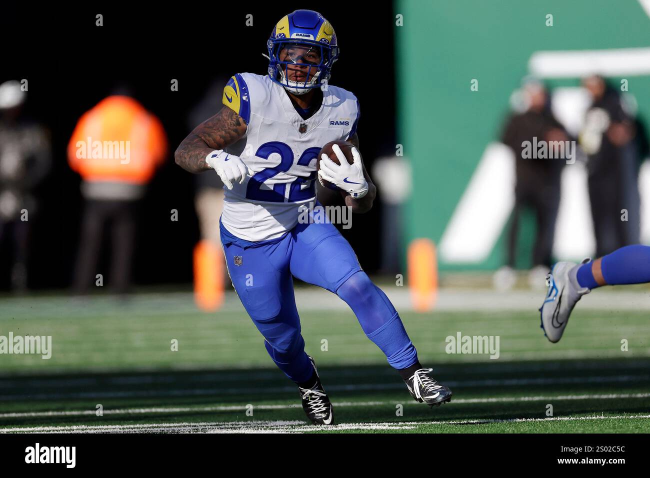 Los Angeles Rams running back Blake Corum (22) runs with the ball during an NFL football game ...