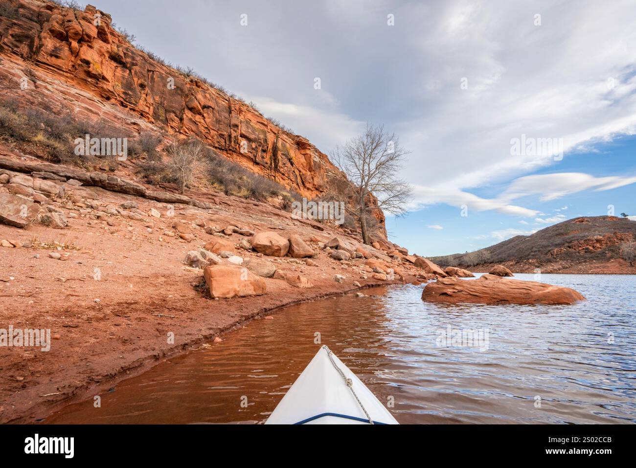 kayaking along sandstone cliif on Horsetooth Reservoir near Fort ...