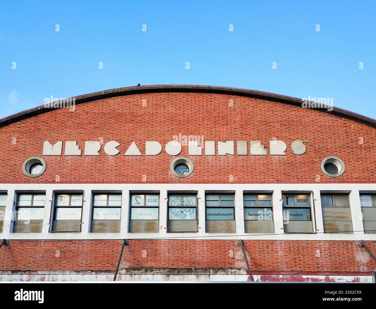 Brick facade with art deco style sign of the old Liniers market in ...