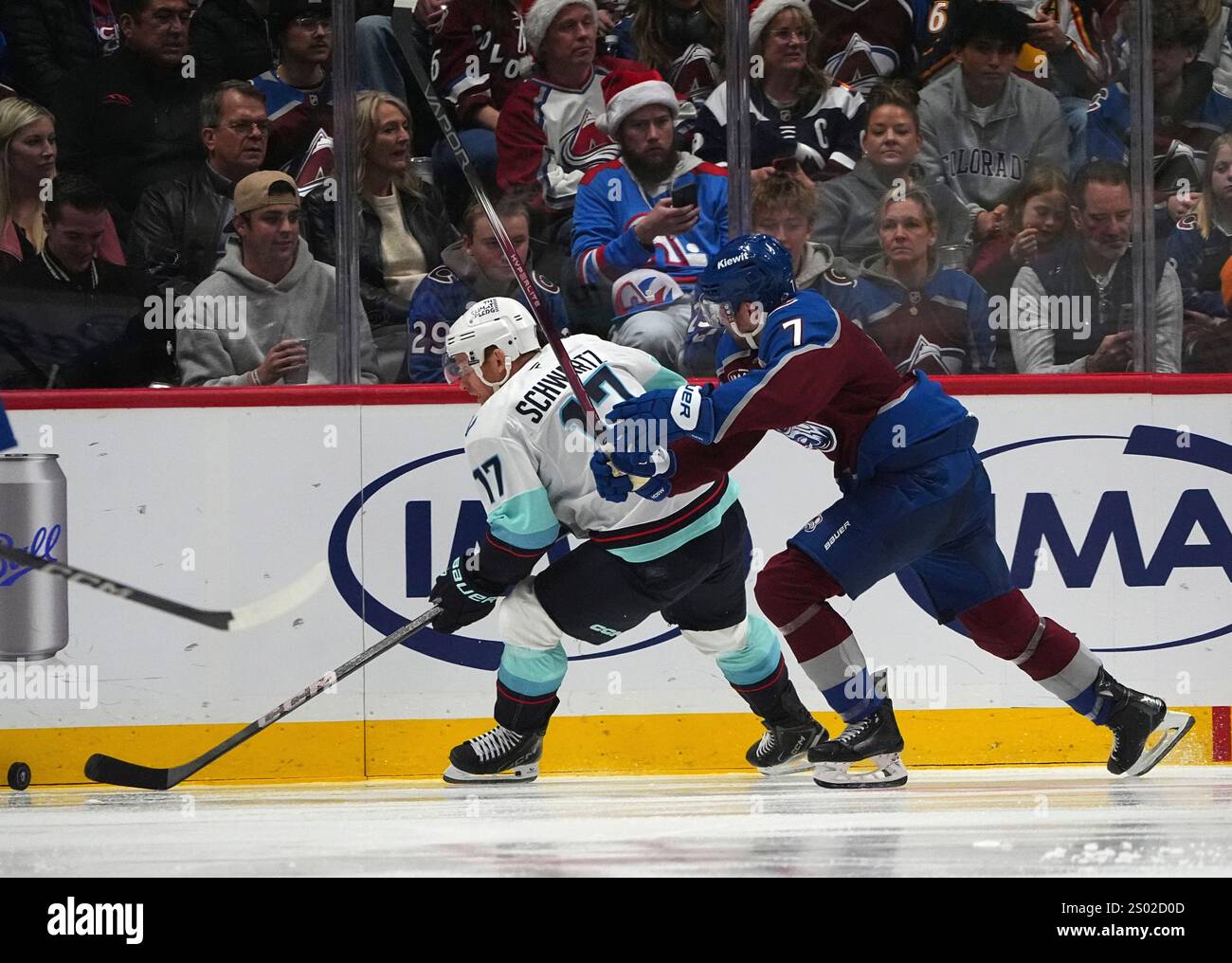 Seattle Kraken center Jaden Schwartz (17) and Colorado Avalanche ...