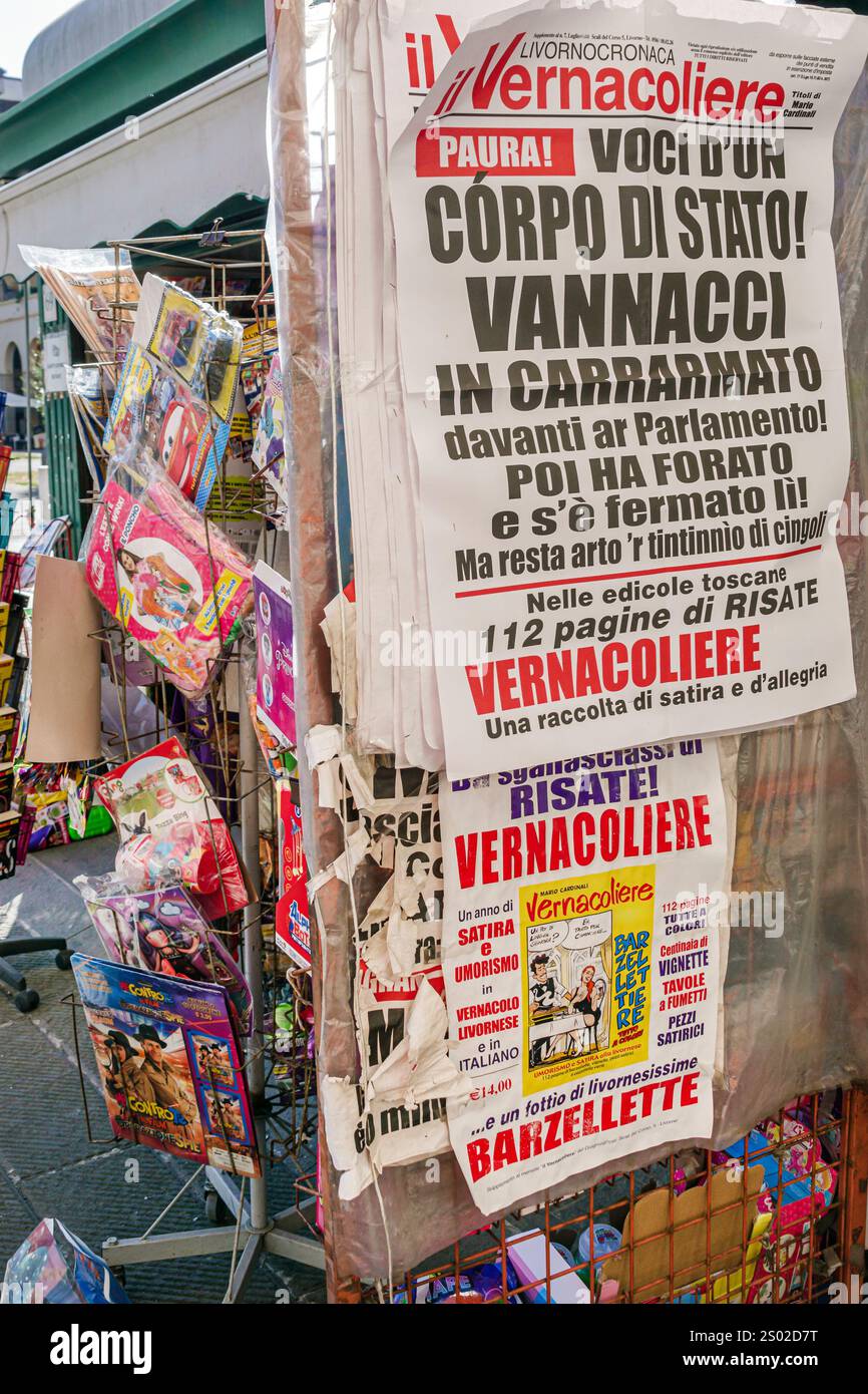 Livorno Italy,Piazza Grande square,newspaper stand,Vernacoliere,humor ...
