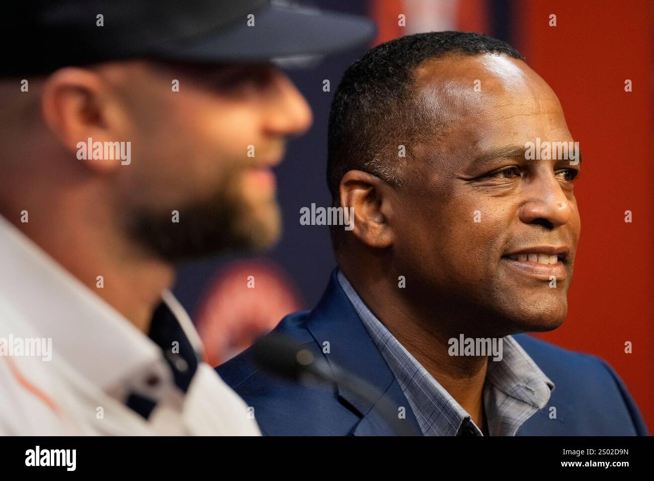 Houston Astros General Manager Dana Brown, right, looks during a press ...