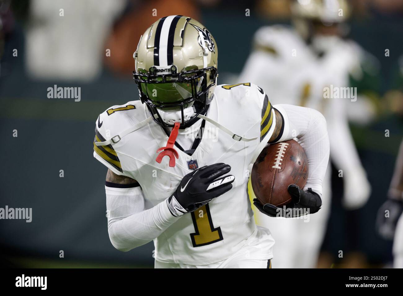 New Orleans Saints cornerback Alontae Taylor (1) warms up before an NFL ...