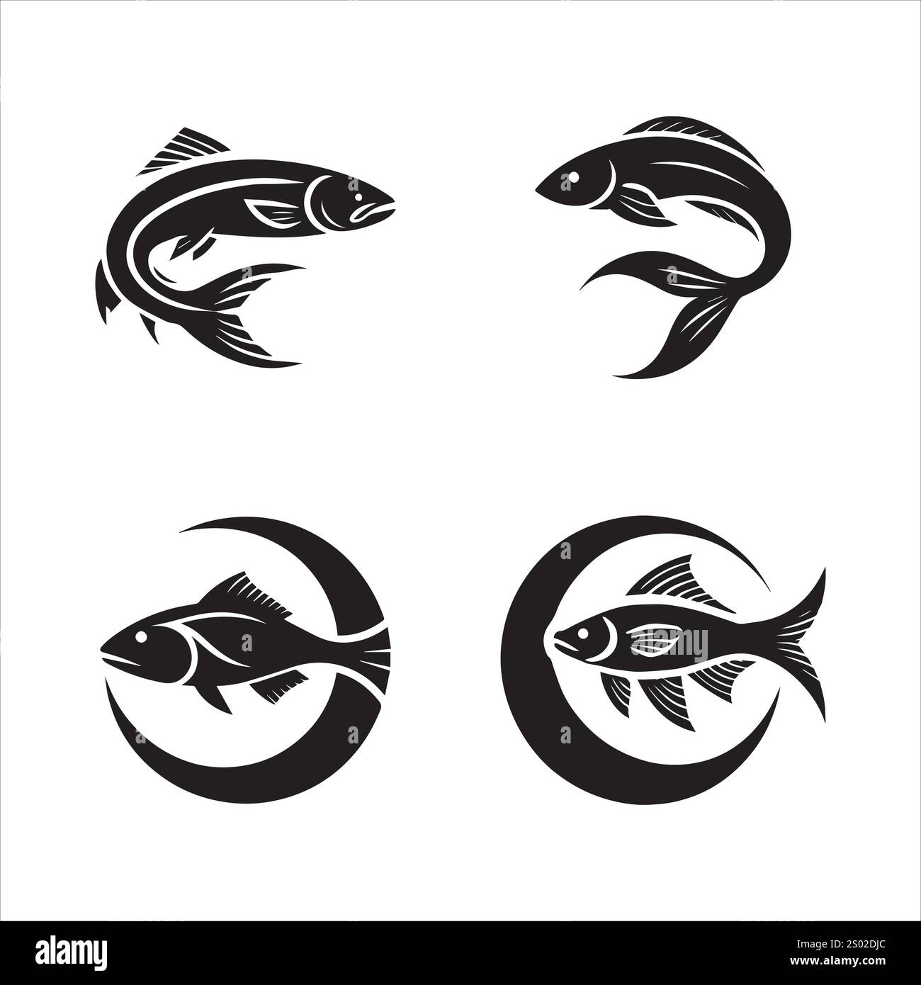 Four Silhouettes of Fish vector eps illustrations on a white background ...