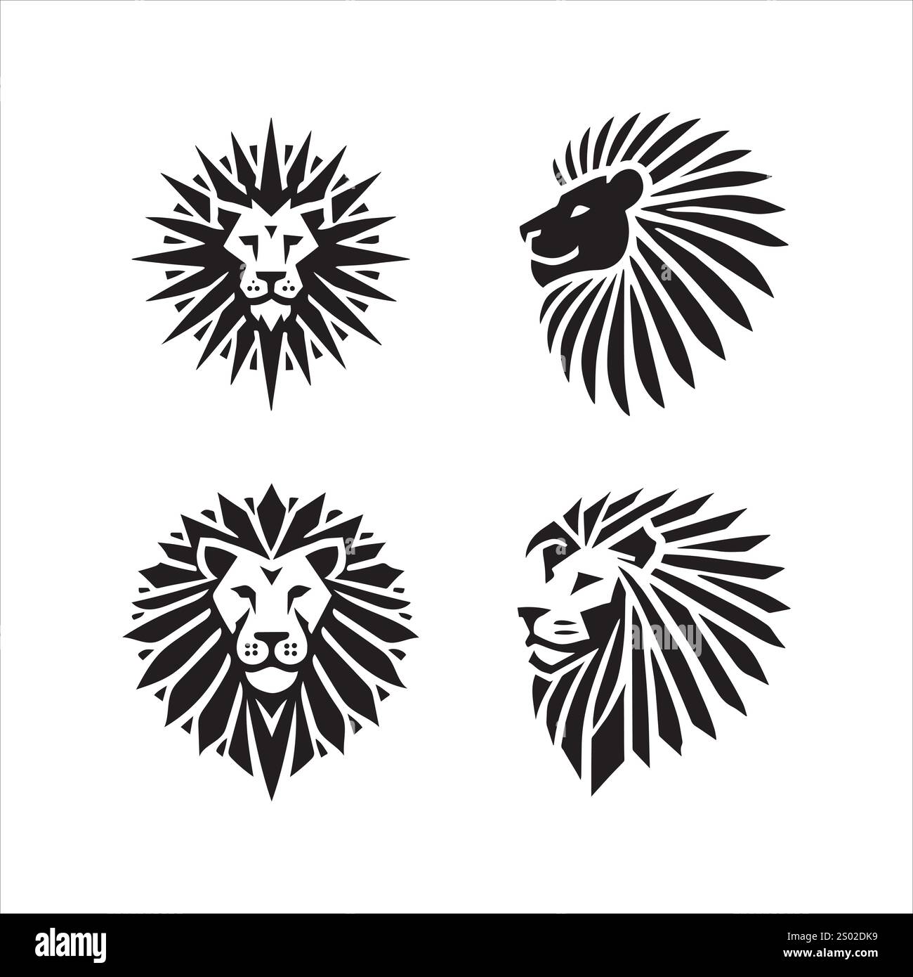 Four Abstract Lion Head Logos vector eps illustrations on a white ...