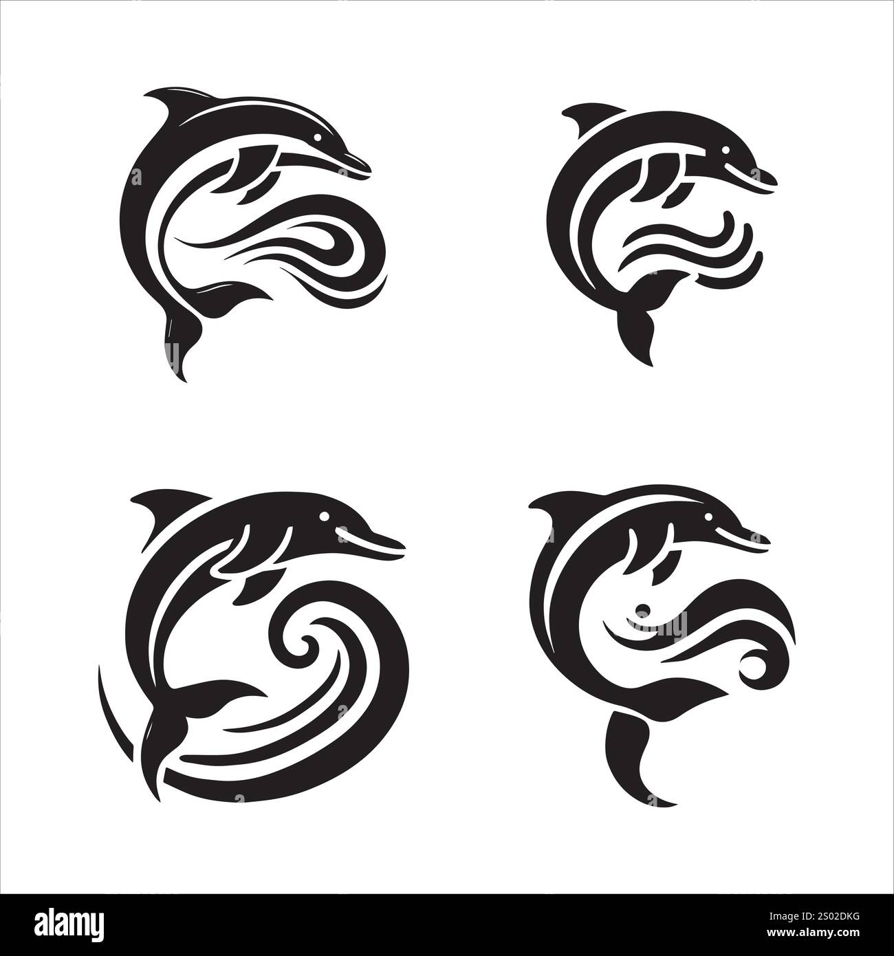 Four stylized dolphin silhouette vector eps illustration on a white ...