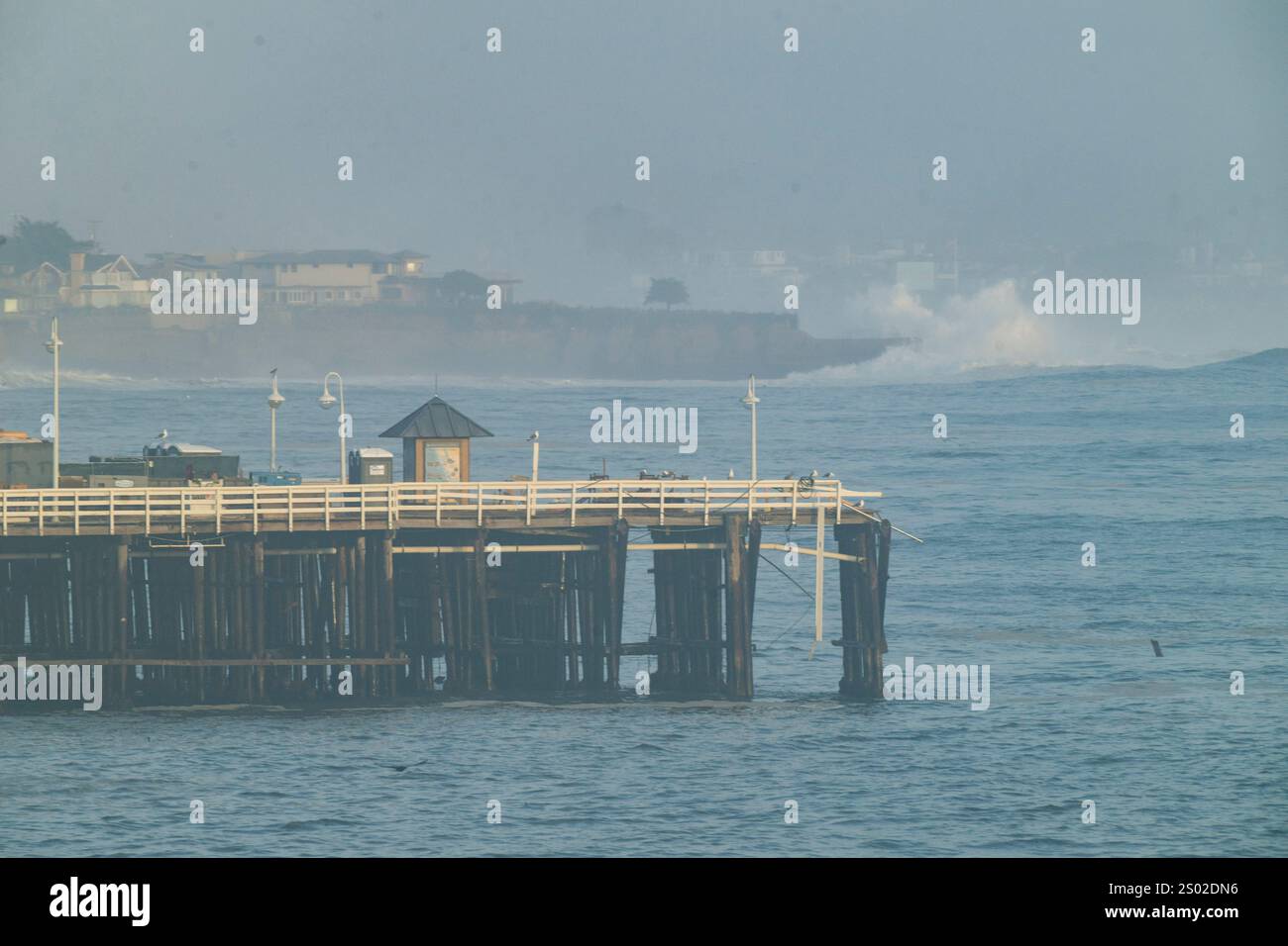 Damage is seen on the end of Santa Cruz Wharf during high surf in Santa ...
