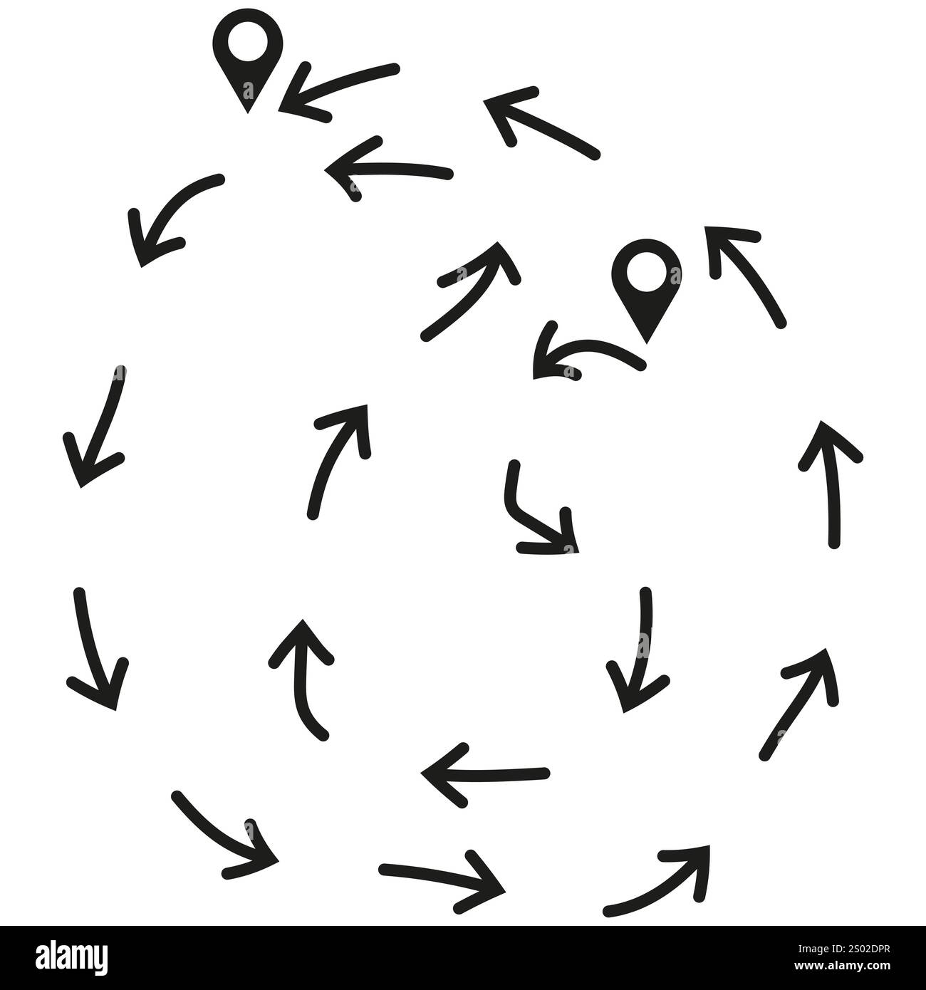 Location map icon. Arrow path symbol. Direction vector shape. Black ...