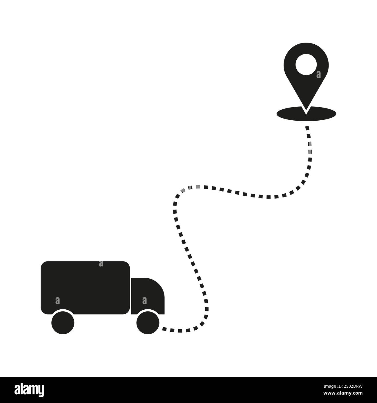 Delivery truck icon. Route and location symbol. Dotted path vector ...