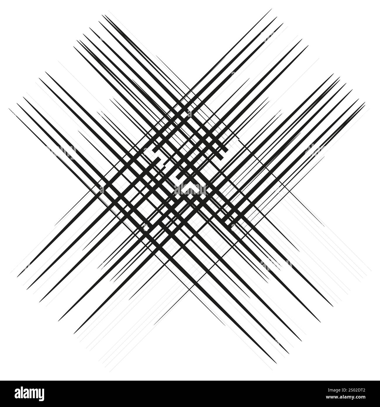 Crossed black lines. Geometric abstract shape. Overlapping vector details. Symmetric dynamic art ...