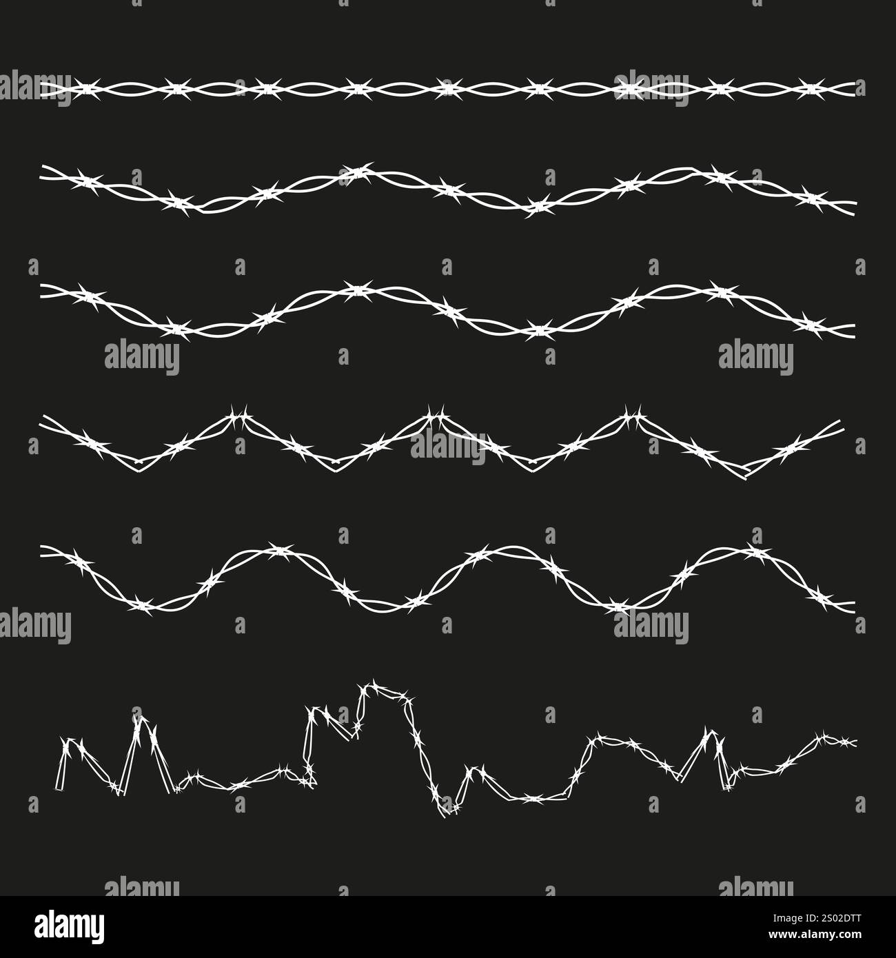 Barbed wire lines. Black twisted pattern. Fence protection symbol. Vector boundary graphic Stock ...