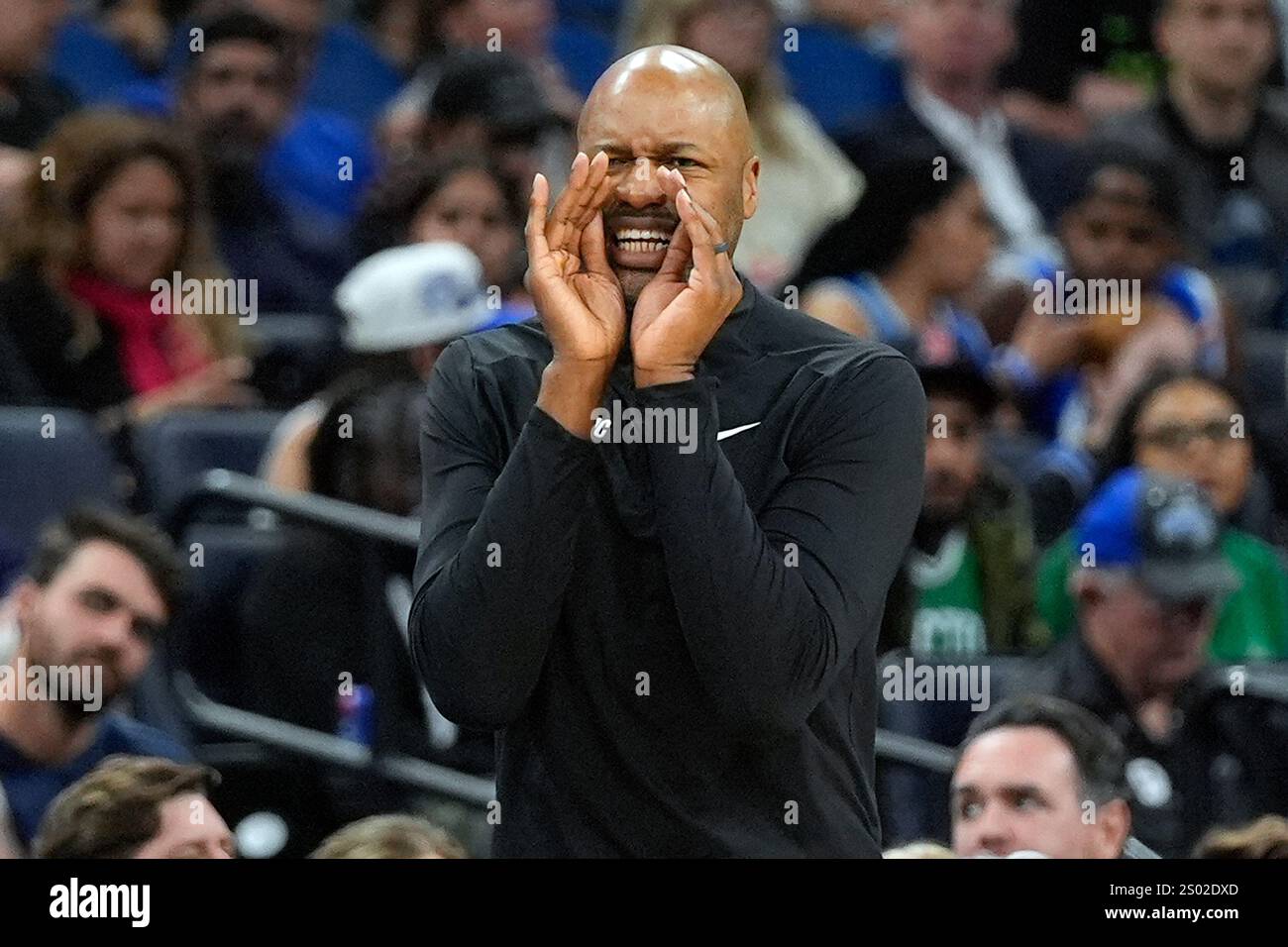 Orlando Magic head coach Jamahl Mosley shouts to his players during the ...