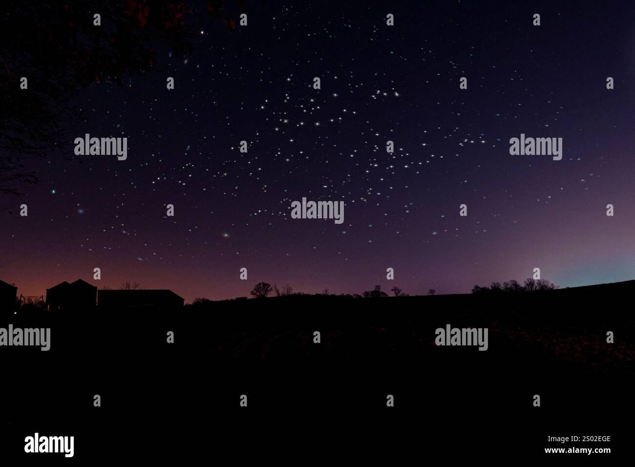Night starry sky over farmland Stock Photo - Alamy