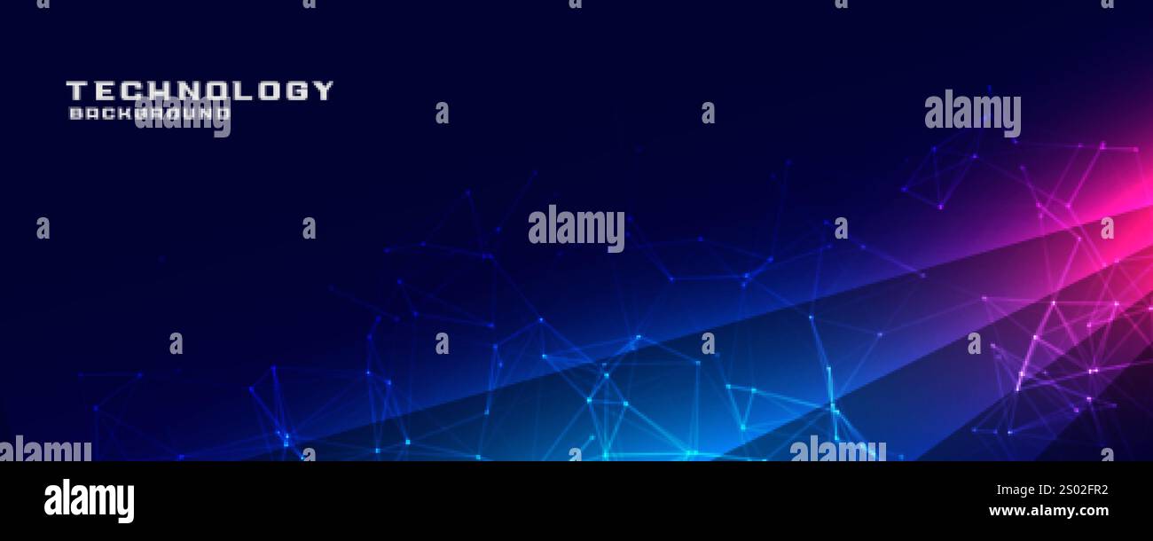 blue technology banner with connection mesh and lights streak Stock ...