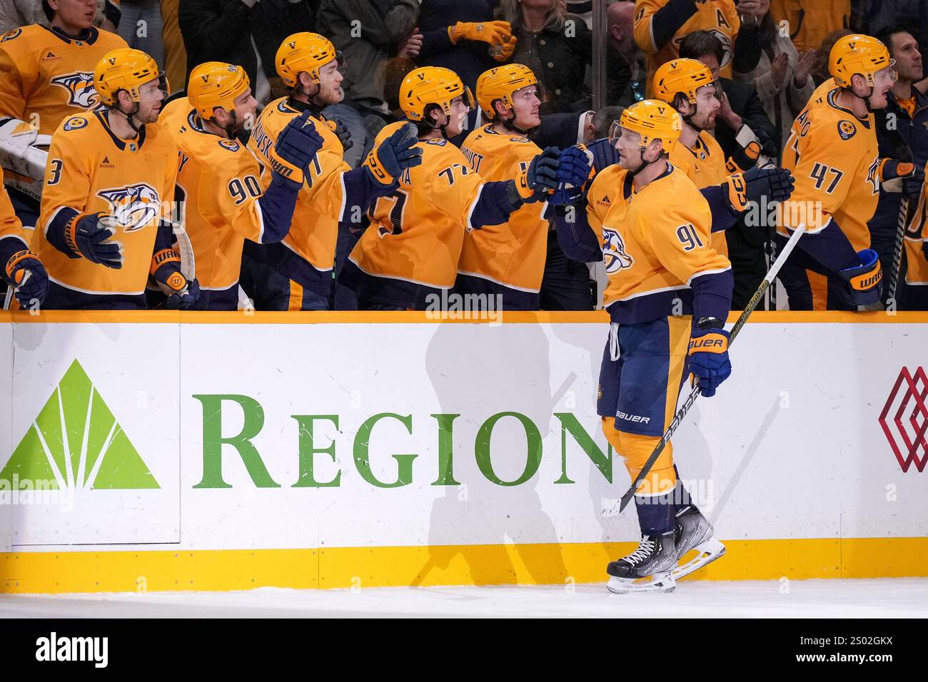 Nashville Predators center Steven Stamkos (91) celebrates his goal with ...