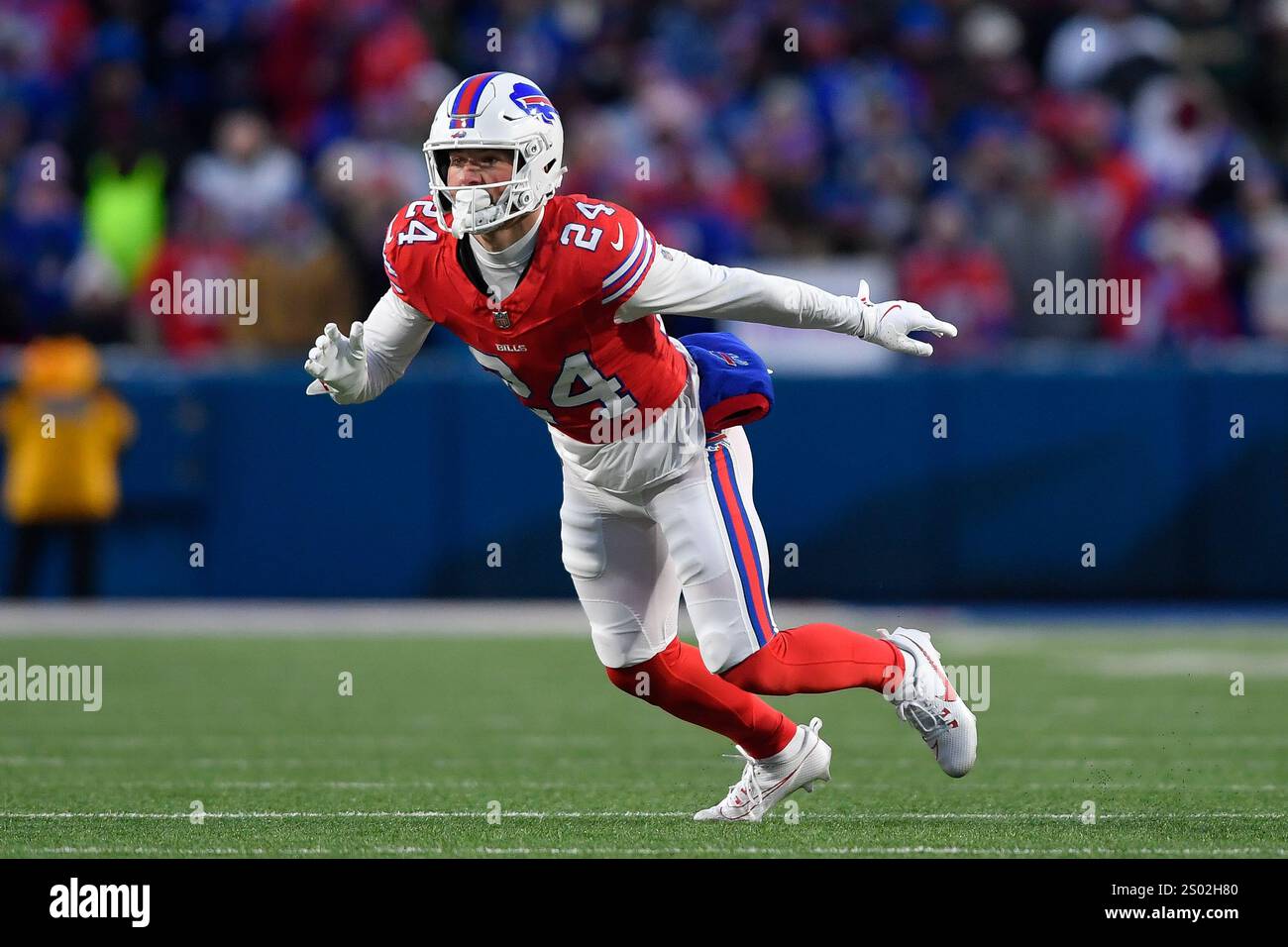 Buffalo Bills safety Cole Bishop (24) runs on the field during the ...
