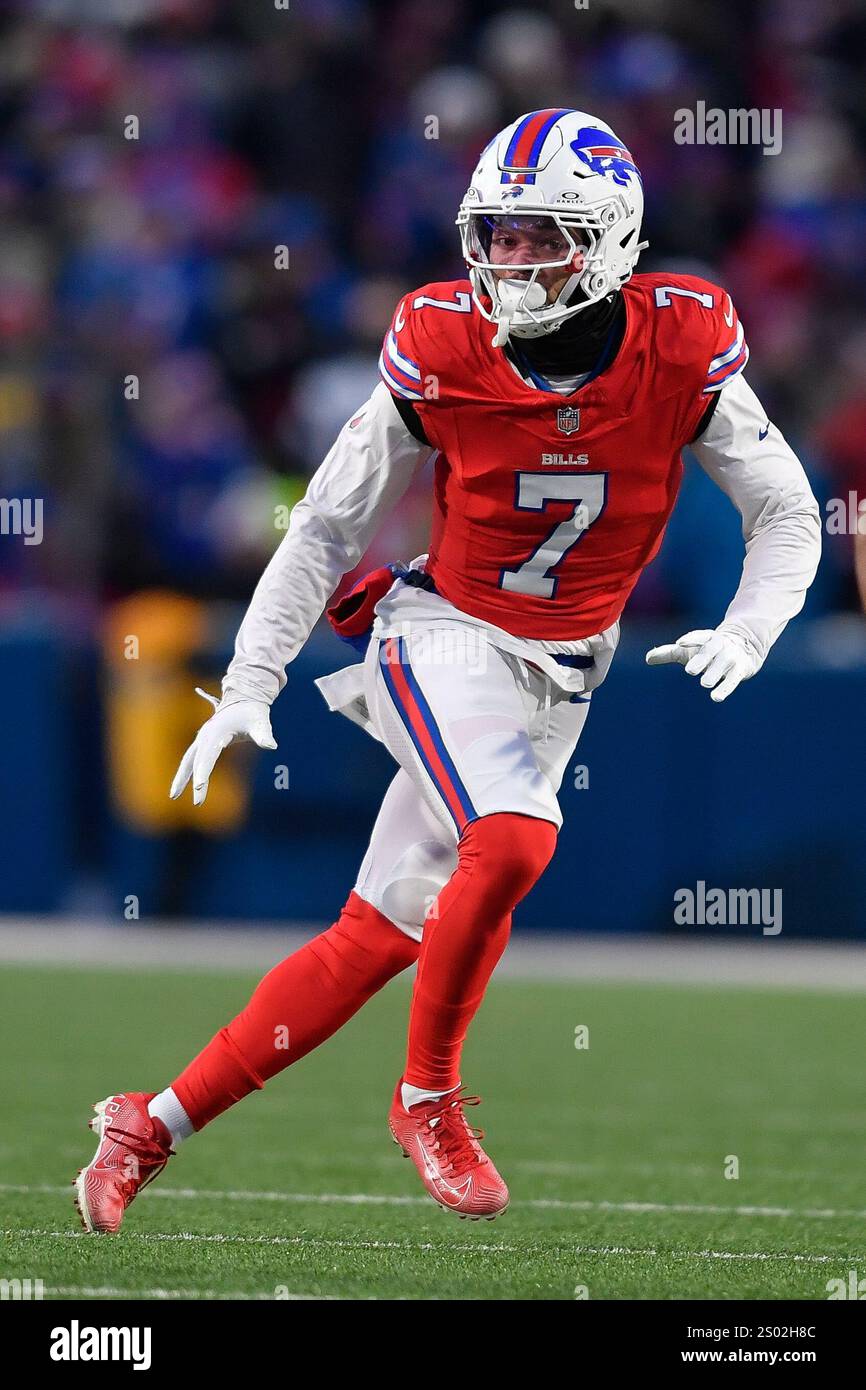 Buffalo Bills cornerback Taron Johnson (7) runs on the field during the ...
