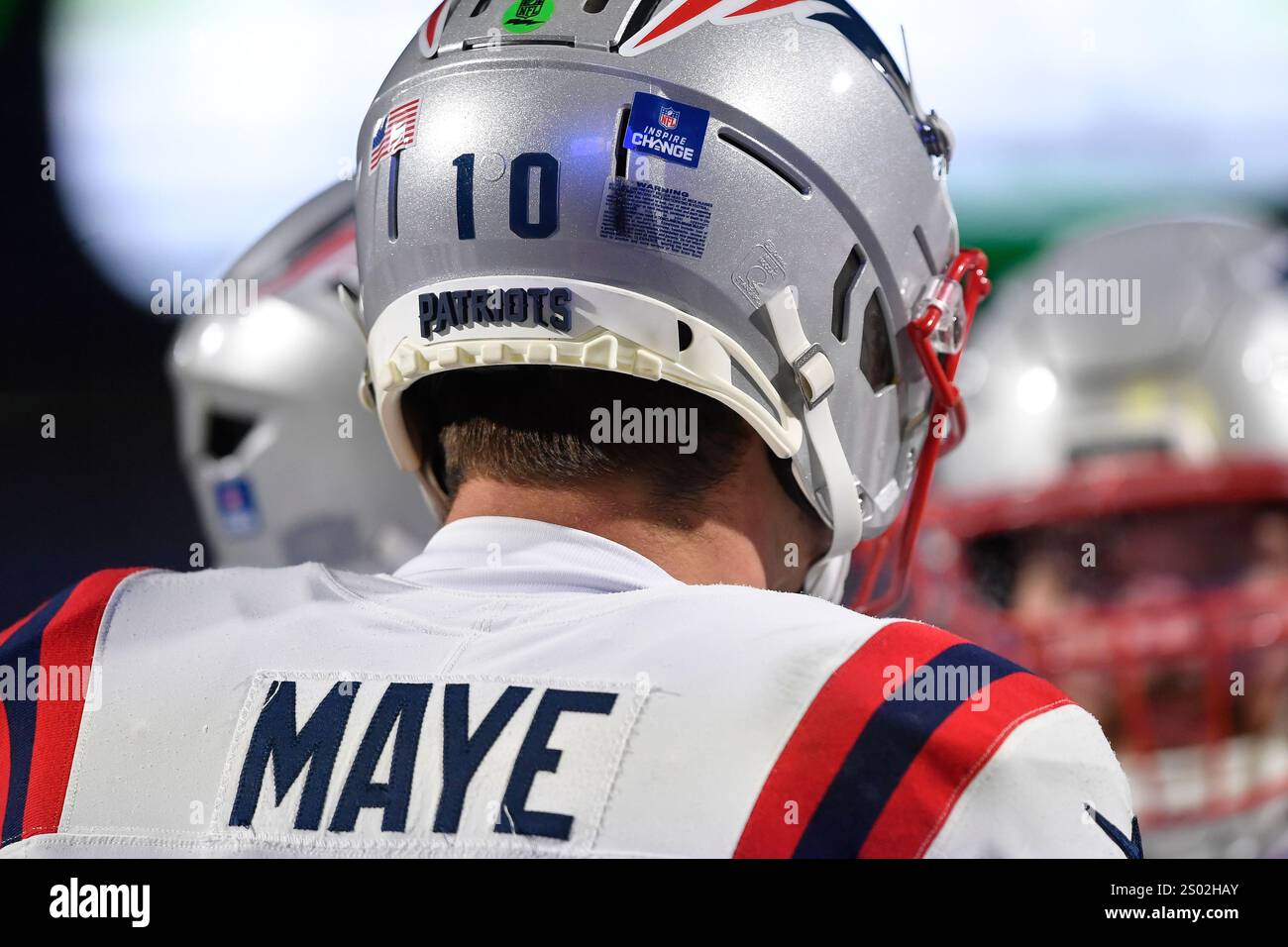A detail view of an Inspire Change decal on New England Patriots ...