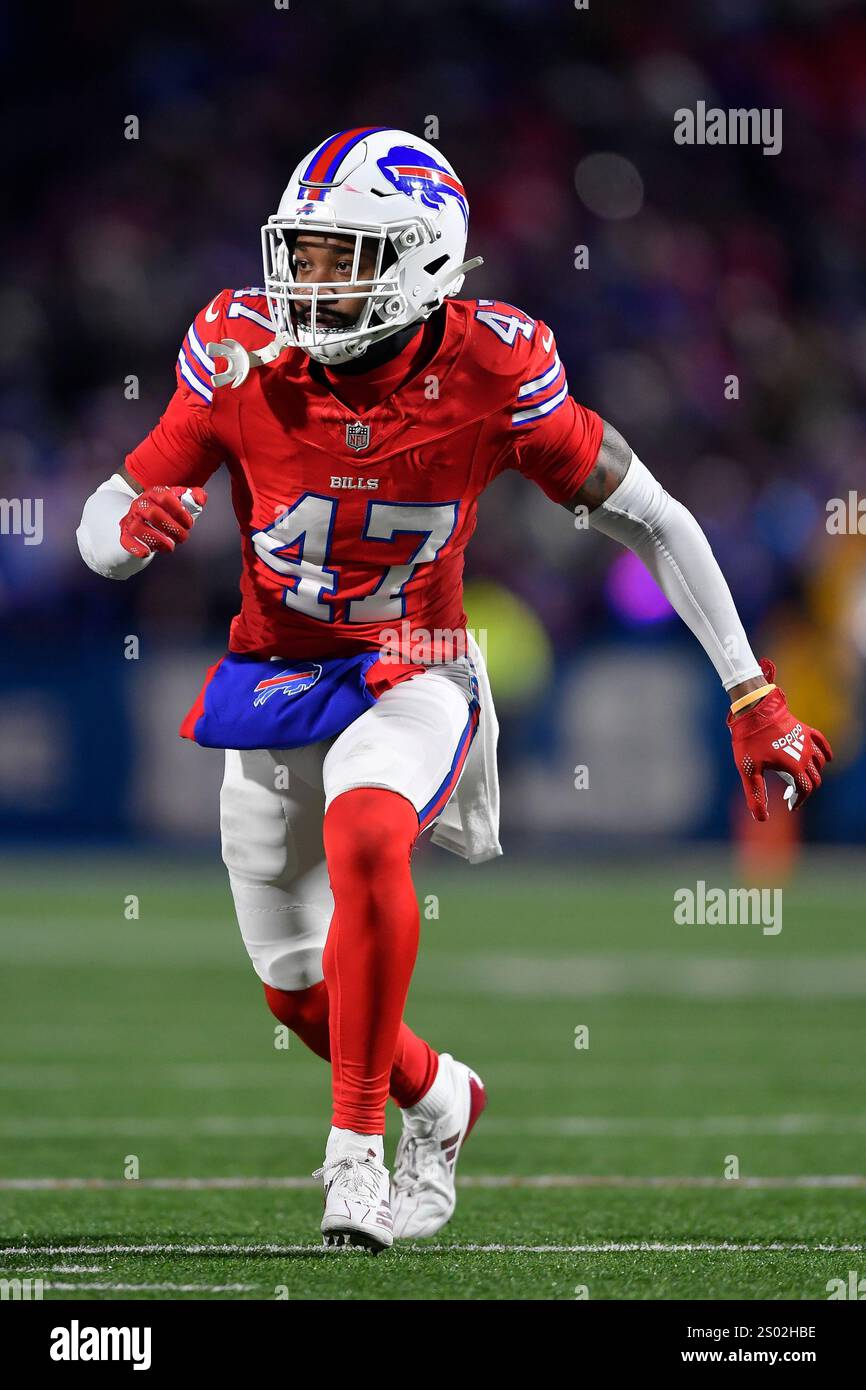 Buffalo Bills cornerback Christian Benford (47) runs on the field ...