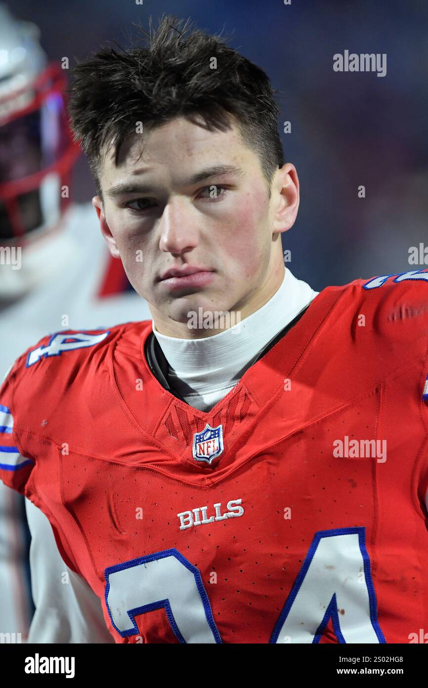 Buffalo Bills safety Cole Bishop (24) walks off the field after an NFL ...