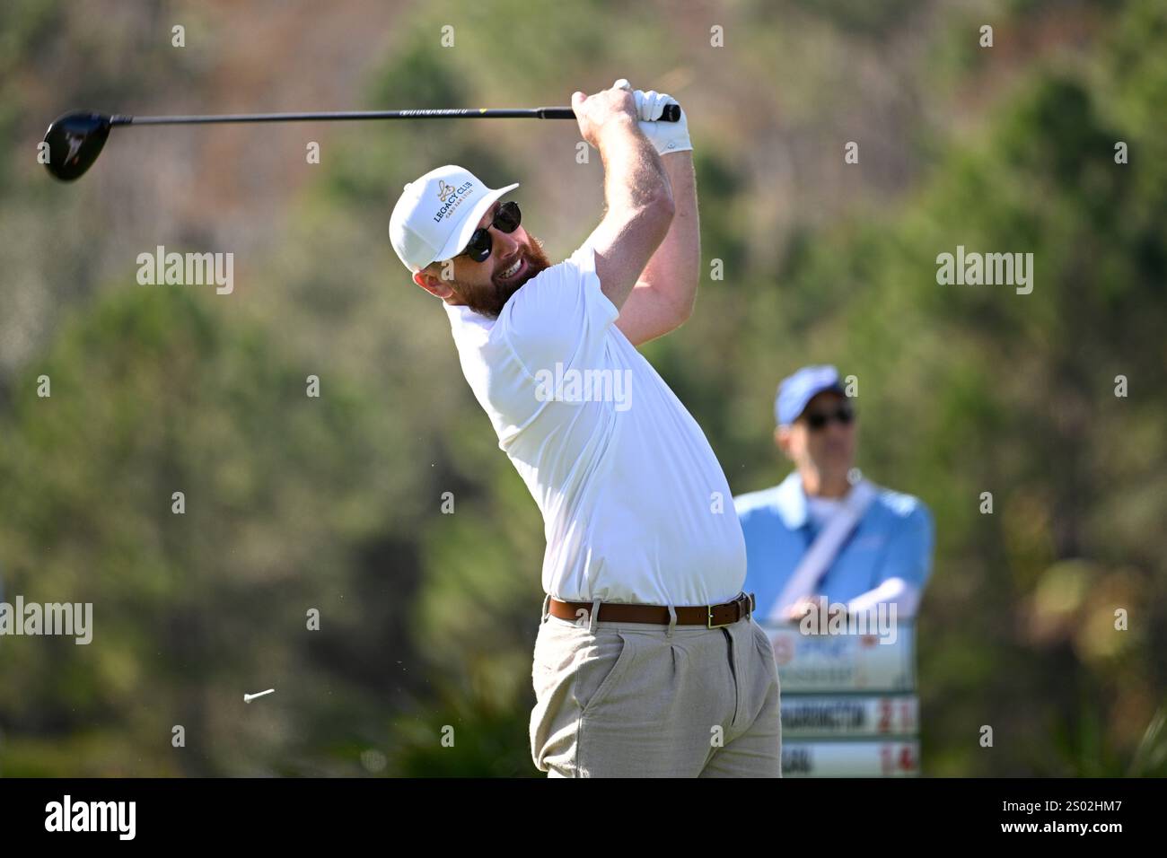 Shaun O'Meara hits his tee shot on the 14th hole during the final round ...