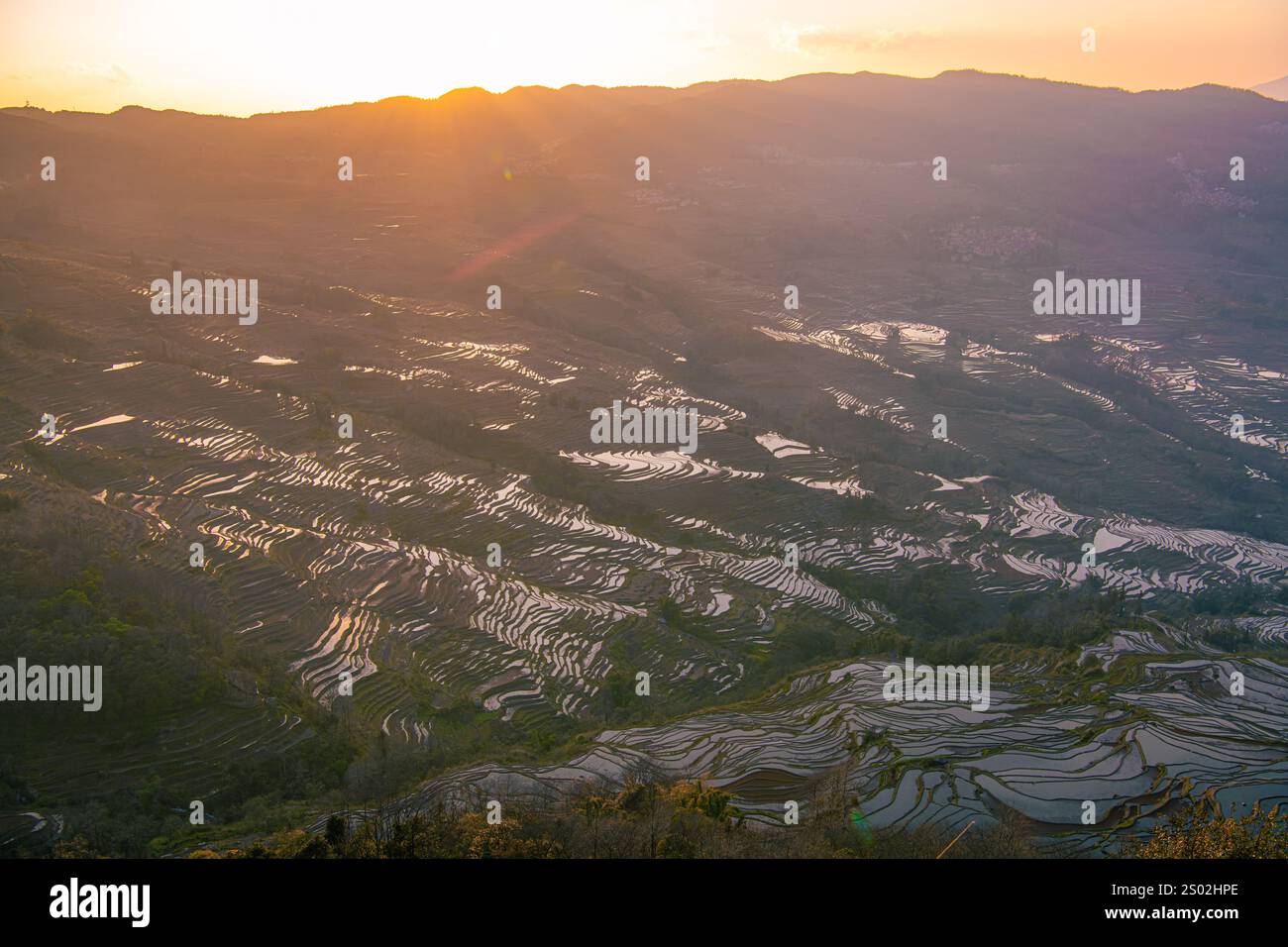 Sunset over YuanYang rice terraces in Yunnan, China, one of the latest ...