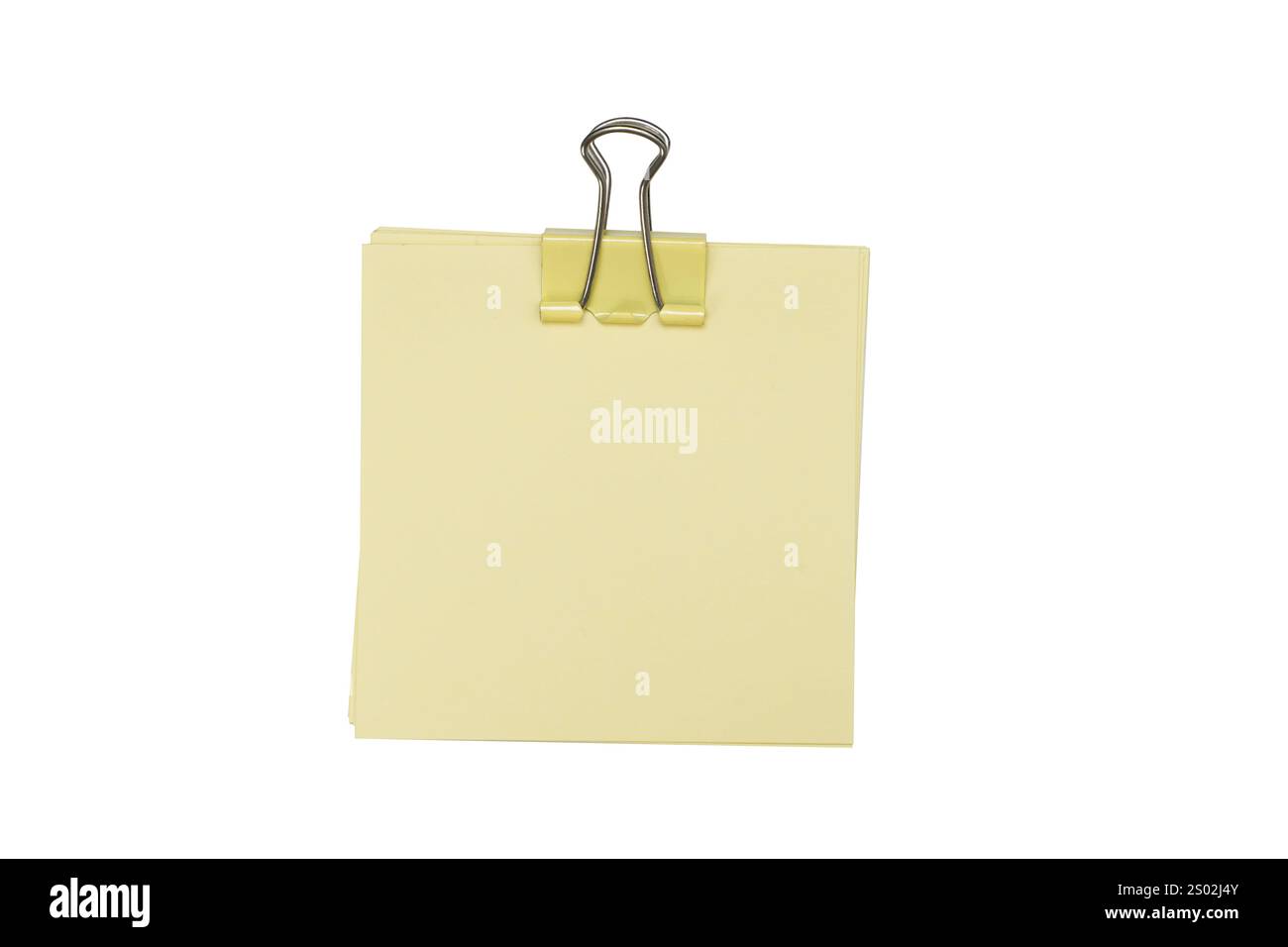 Blank post it note with green paper clip isolated on white, yellow ...